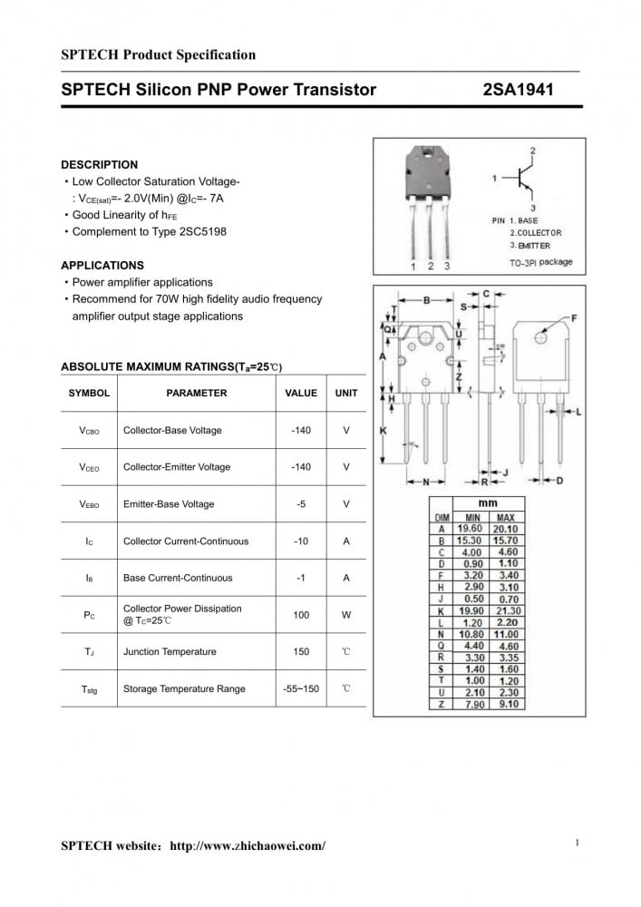 SPTECH 2SA1941 datasheet page 1