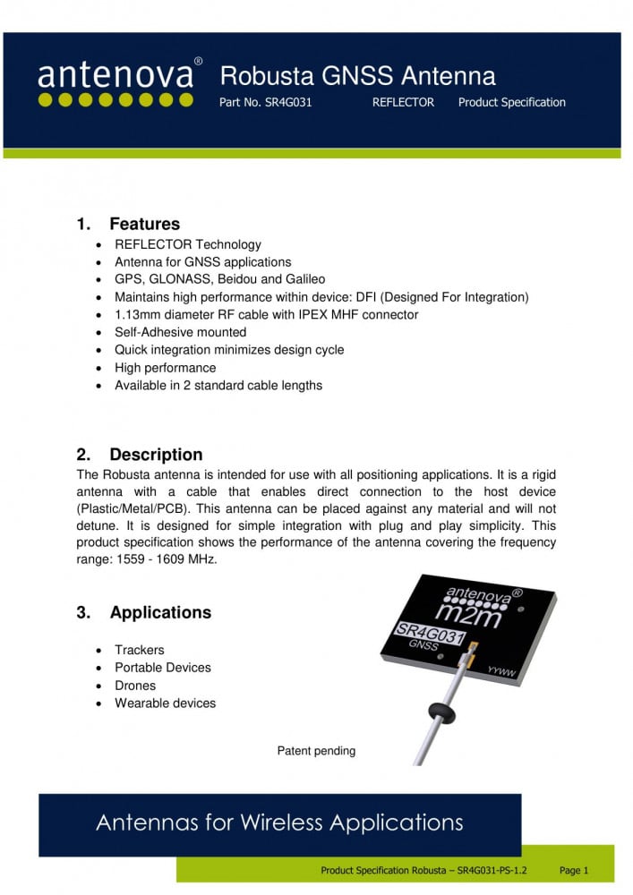 Antenova SR4G031-100 datasheet page 1