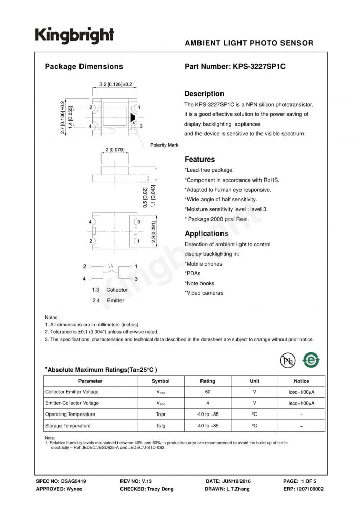 KPS-3227SP1C datasheet page 1