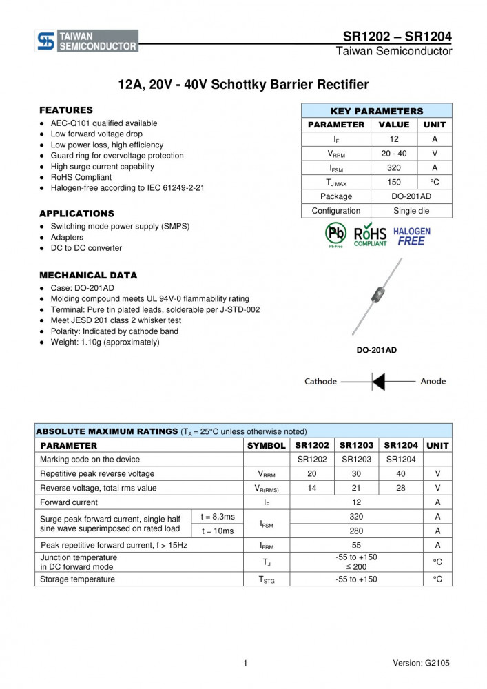 SR1204 datasheet page 1