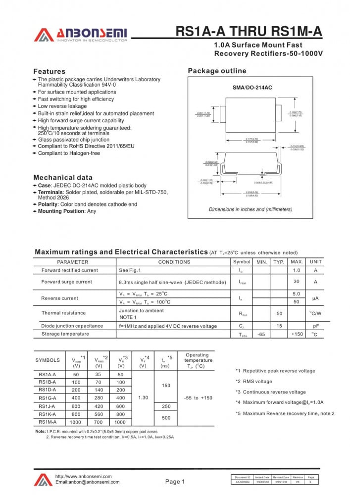 AnBon RS1D-A datasheet page 1