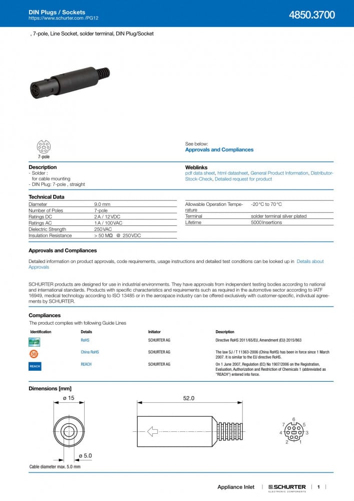SCHURTER 4850.3700 technical document page 1