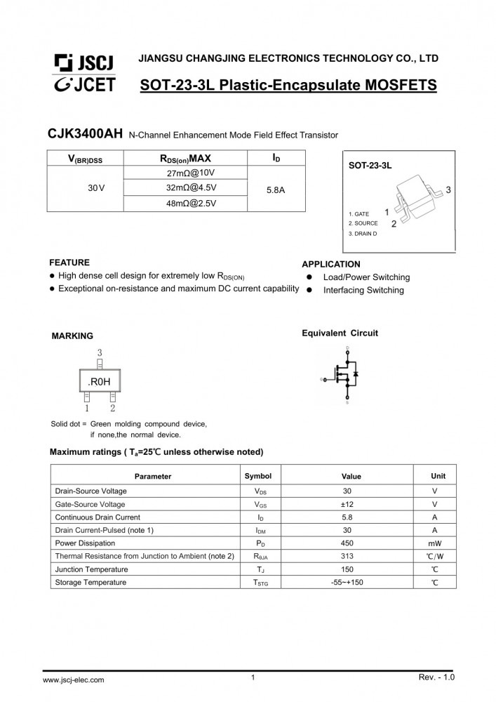 CJK3400AH datasheet page 1