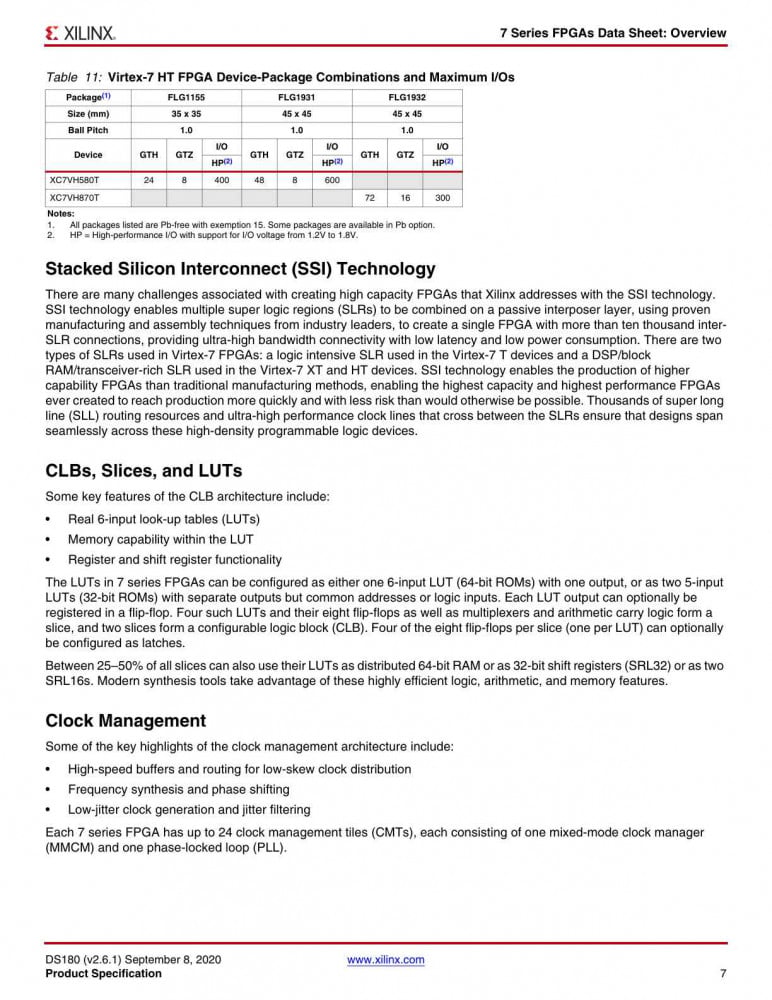AMD Xilinx 7 series FPGA datasheet page 7