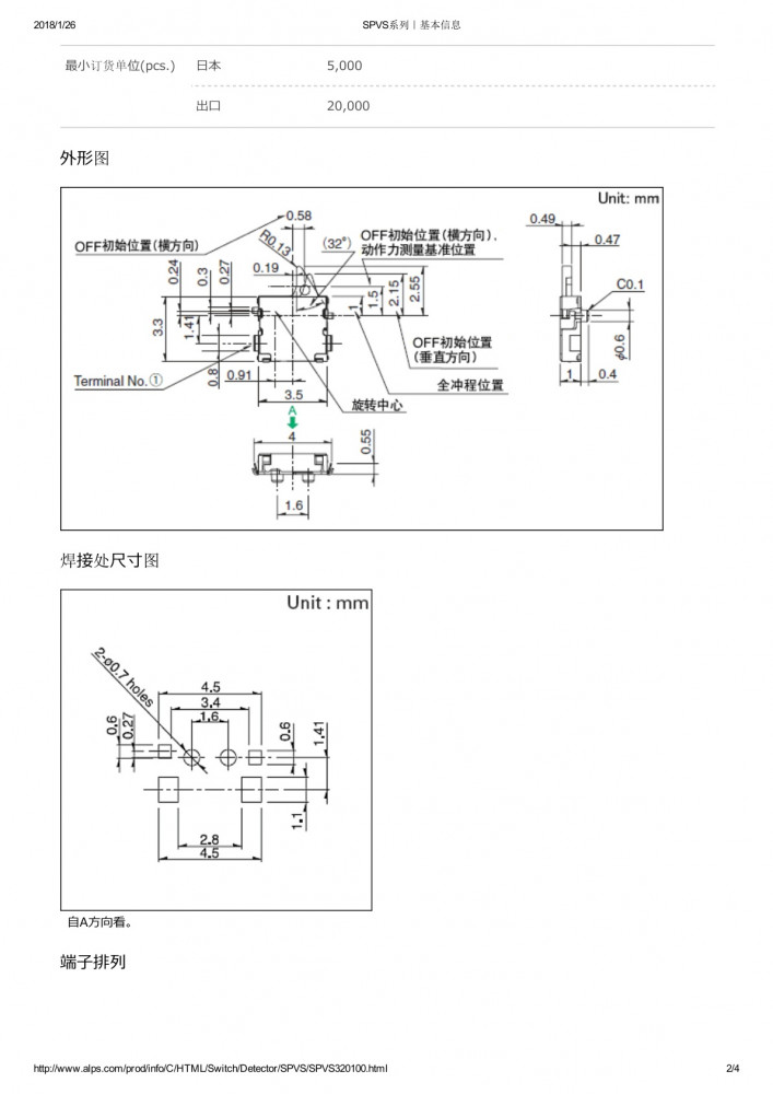 SPVS320100 mounting and soldering dimensions