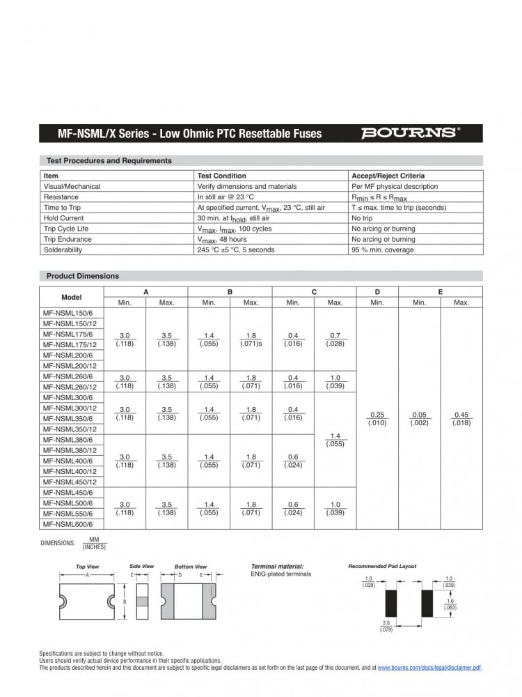 Bourns Multifuse technical document page 2