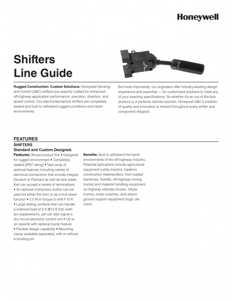 Honeywell shifter line guide page 1