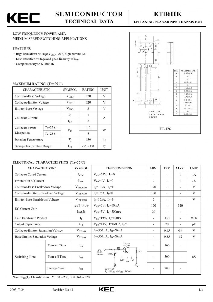 KTD600K-Y-U/PH datasheet page 1