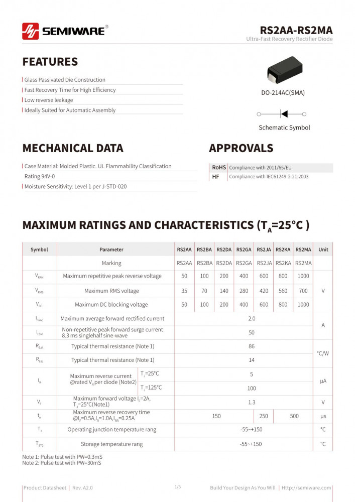 SEMIWARE RS2DA datasheet page 1
