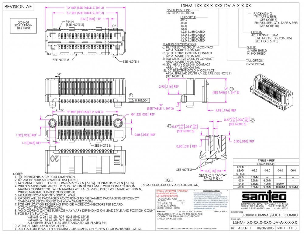 Samtec LSHM drawing page 1