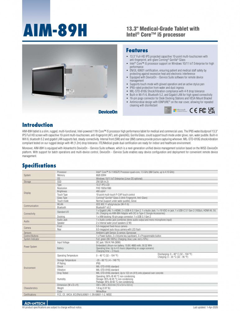 AIM-89H product document page 1
