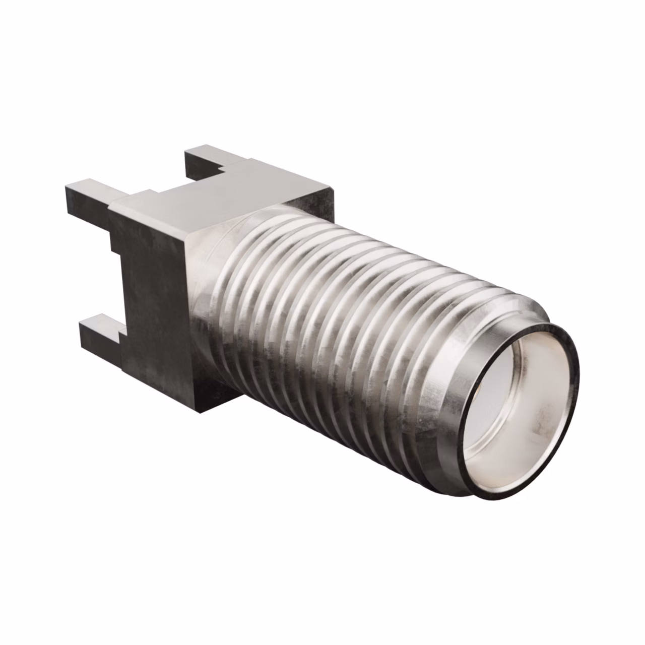 SMA Jack, Straight, Bulkhead Receptacle, PCB, Through Hole, Brass Body, Nickel (Ni) Plated, Surface Mount Contact, 0.26mm Ground Legs, Tray, 50 Ohms for sale
