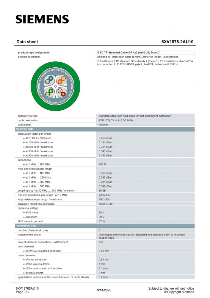 6XV18782AU10 datasheet page 1