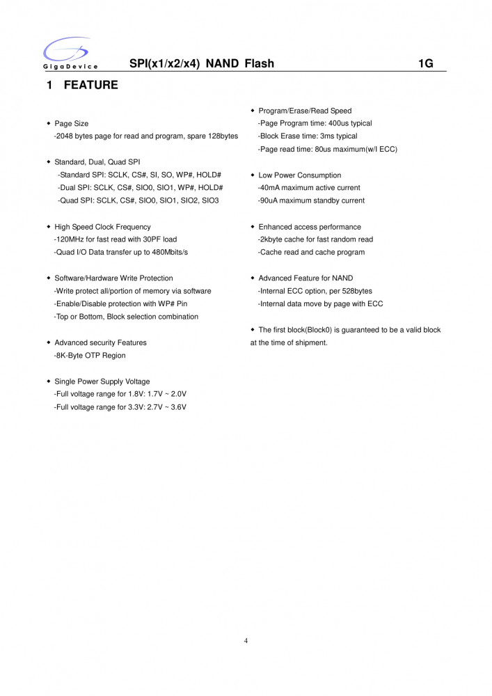 GD5F1GQ4UBYIGR datasheet page 4