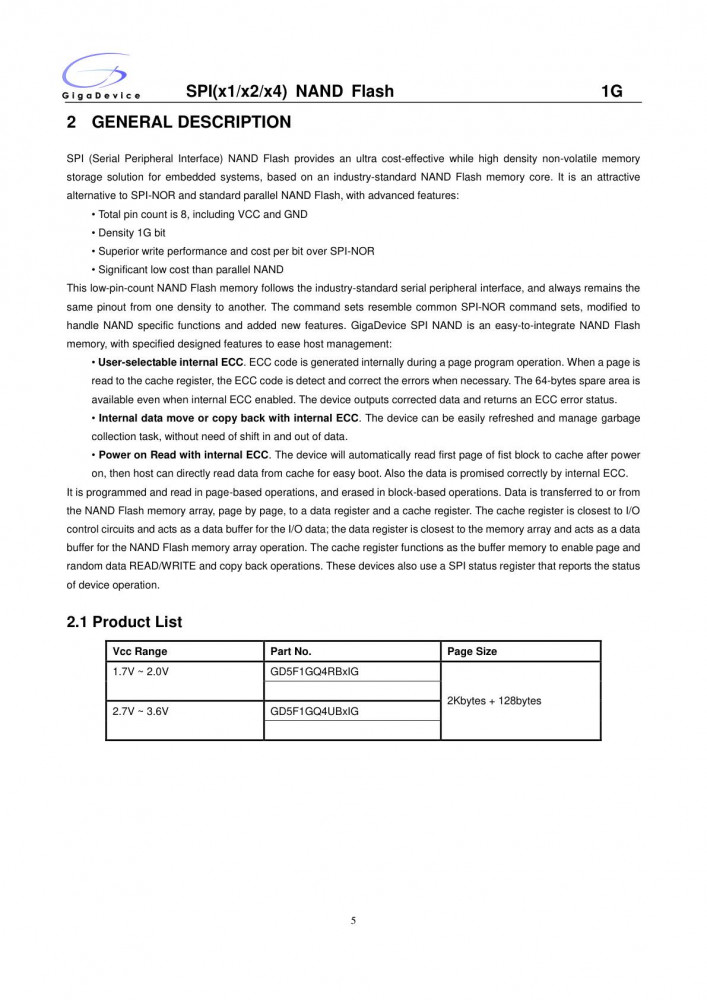GD5F1GQ4UBYIGR datasheet page 5