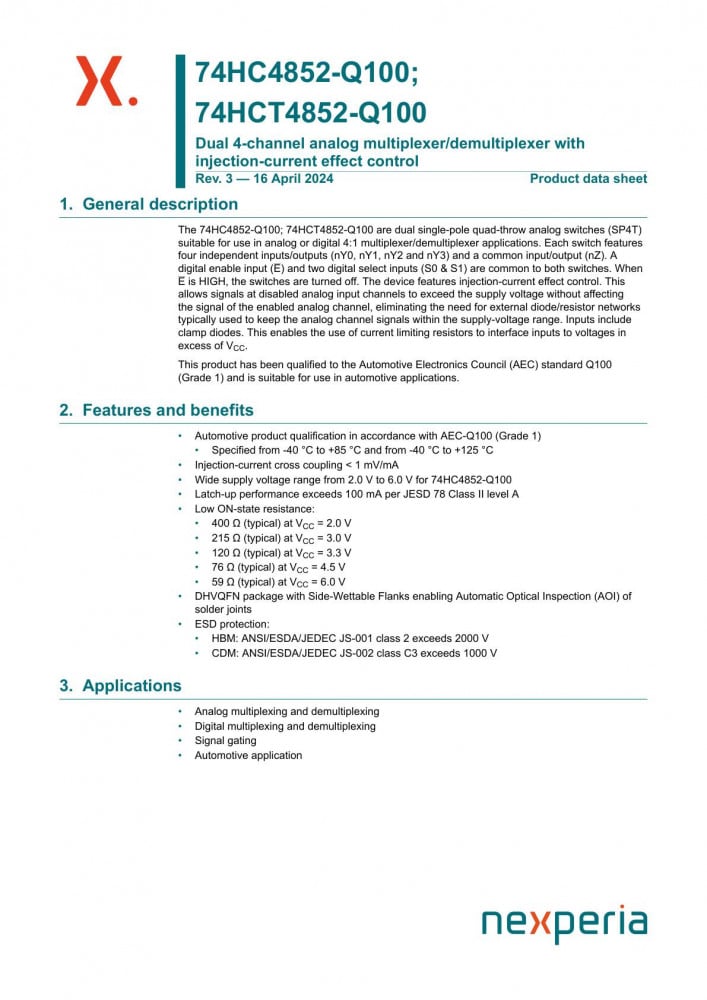 74HC4852PW-Q100 datasheet page 1