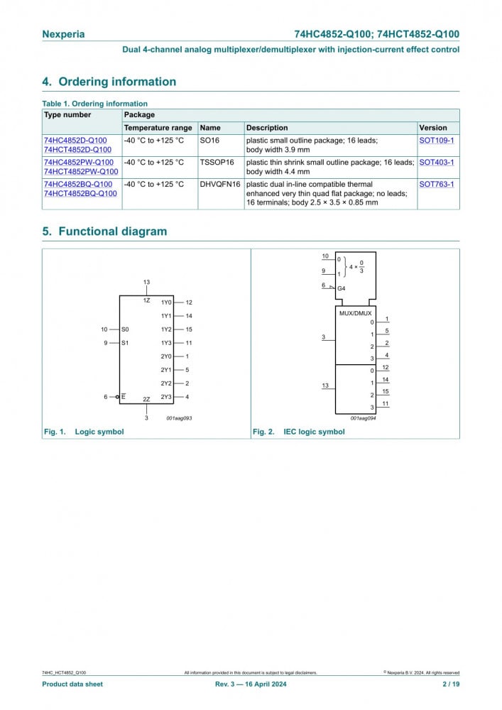74HC4852PW-Q100 datasheet page 2