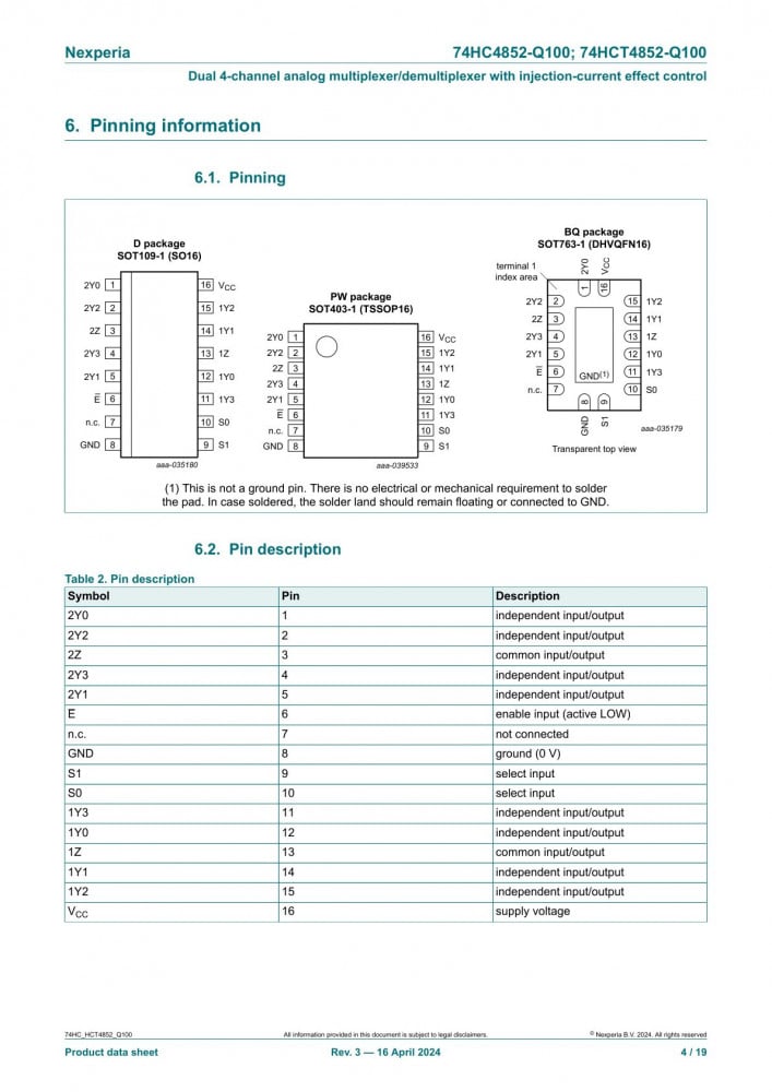 74HC4852PW-Q100 datasheet page 4