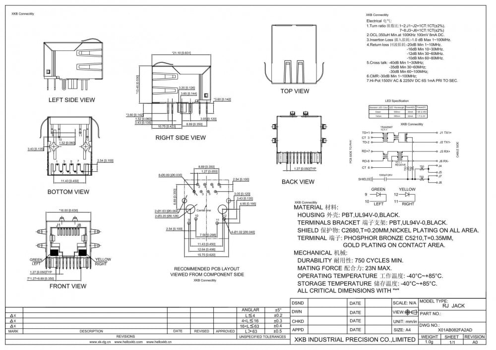 X01AB082FA2AD technical drawing sheet