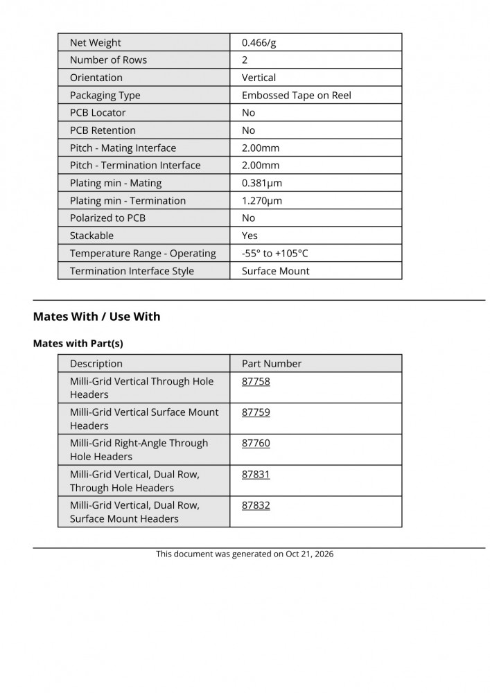 Product document image 3 for MOLEX 873810018