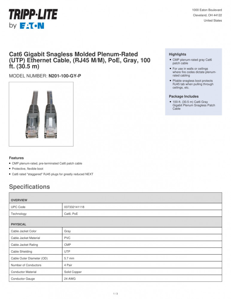 N201-100-GY-P technical document page 1