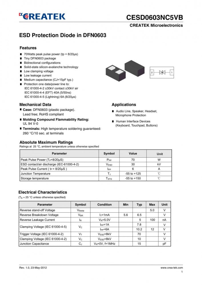 CESD0603NC5VB datasheet page 1
