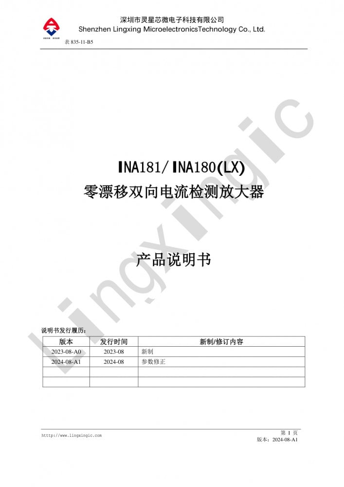 INA180 and INA181 datasheet page 1