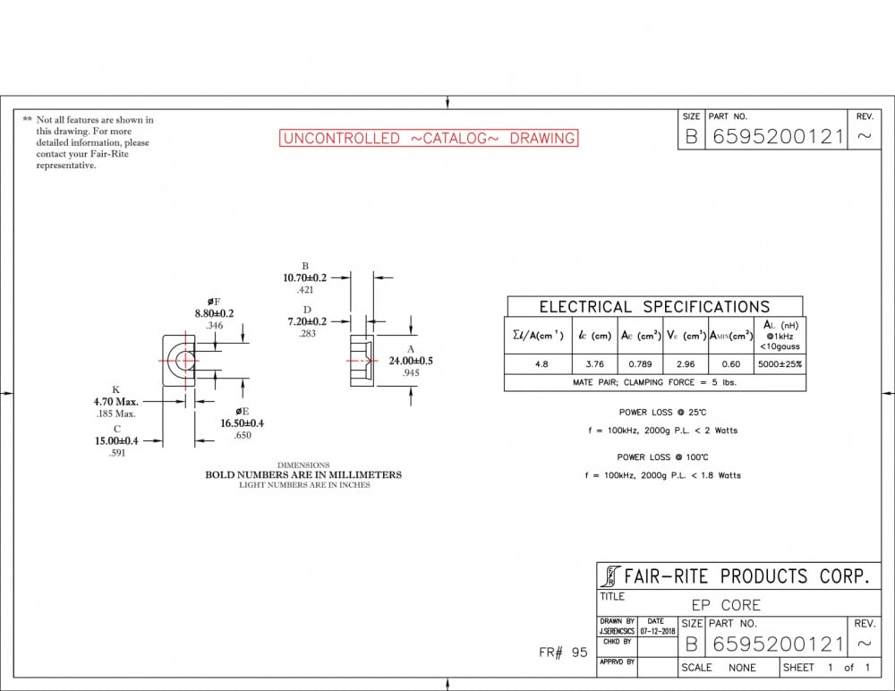 Fair-Rite 6595200121 technical drawing
