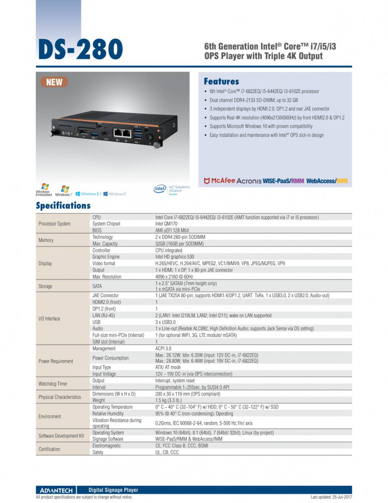 ADVANTECH DS-280 technical document page 1