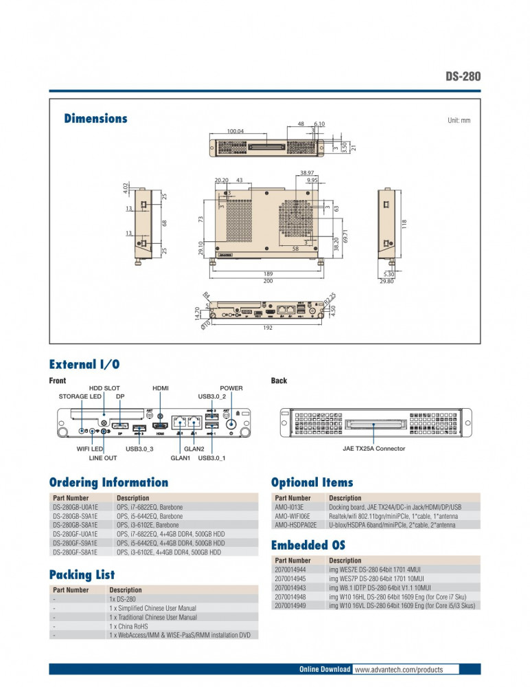 ADVANTECH DS-280 technical document page 2