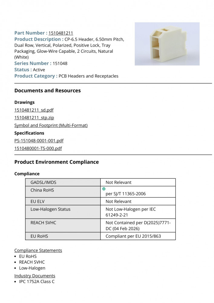 Molex CP 6.5 technical document, page image 1