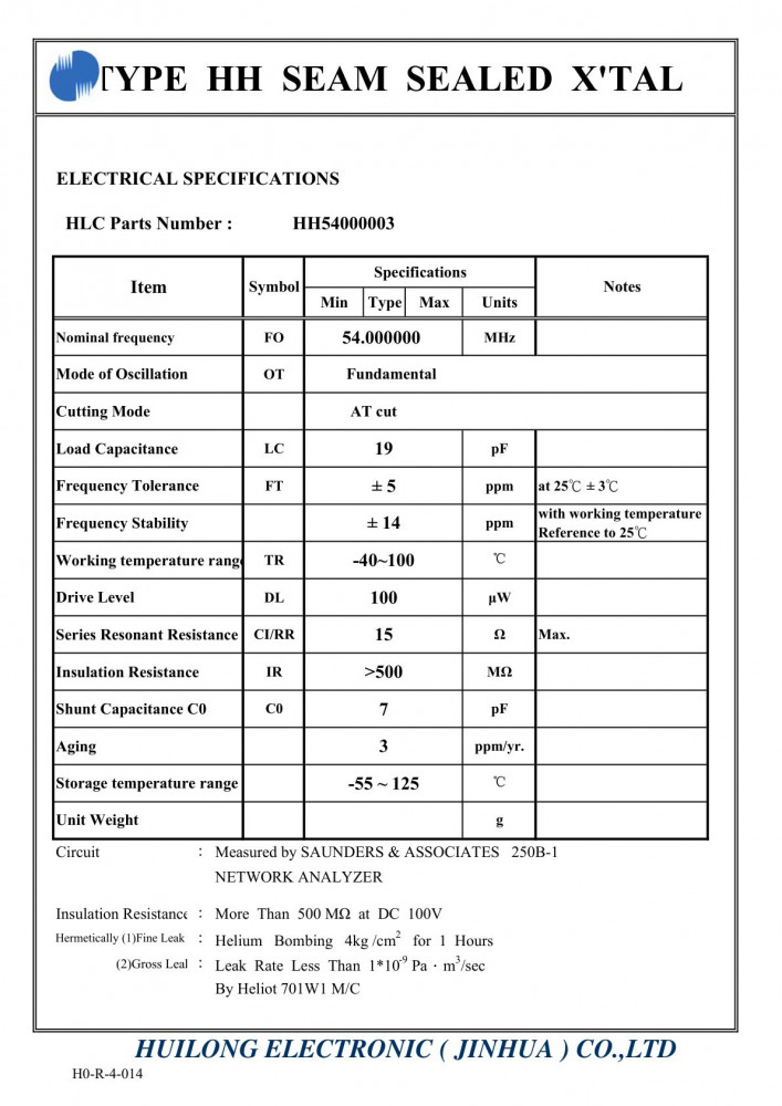 HH54000003 specification page 2