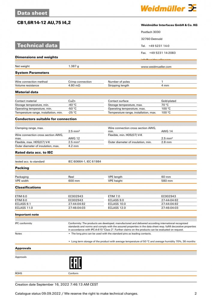 WEIDMULLER 1582460000 technical document page 2