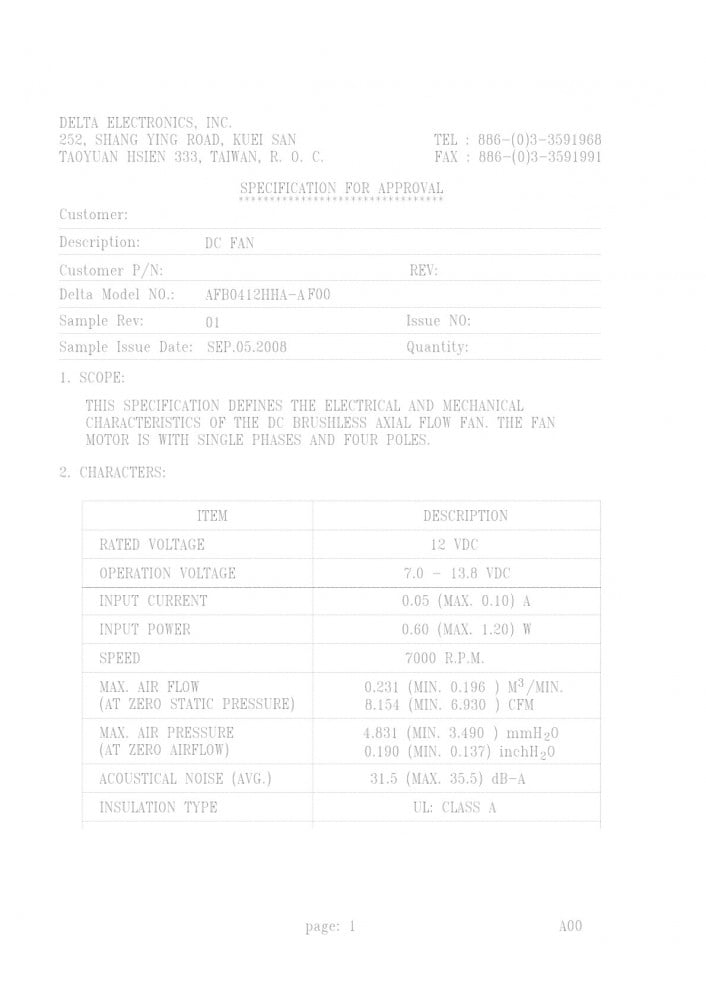 AFB0412HHA-AF00 specification page 1