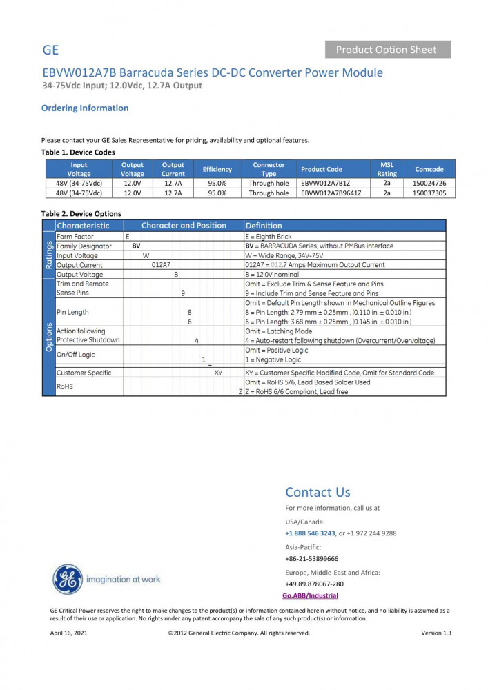 EBVW012A7B Barracuda power module datasheet page 2