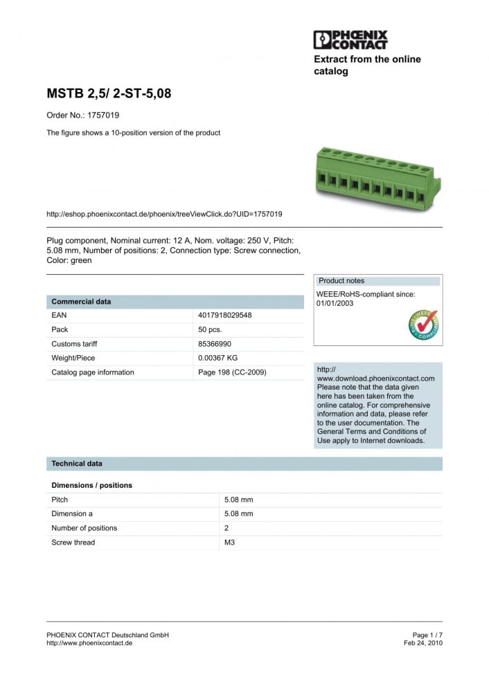 Phoenix Contact 1757019 technical document page 1