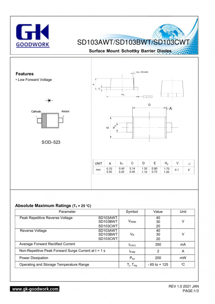 SD103AWT datasheet page 1