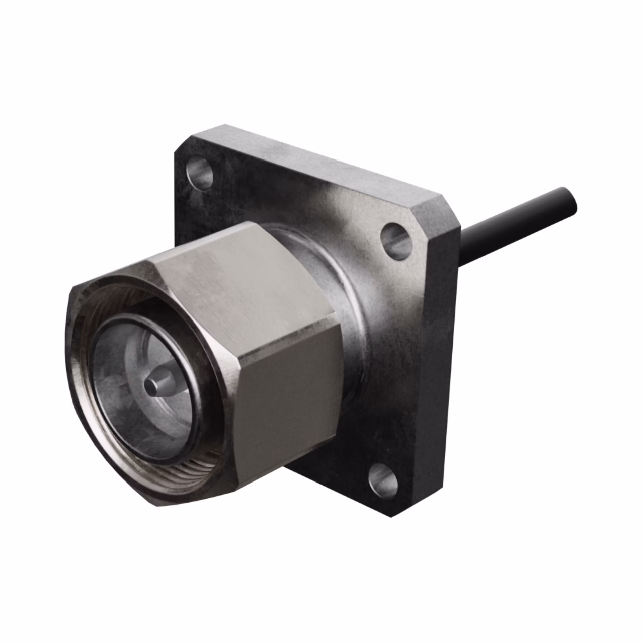 4.3-10 Plug, Straight, Solder, 4-Hole Flange Mount, Solder, for RG-402 (.141