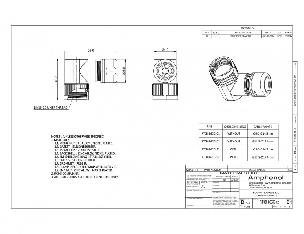Amphenol RT0B-16CG-S1 technical drawing