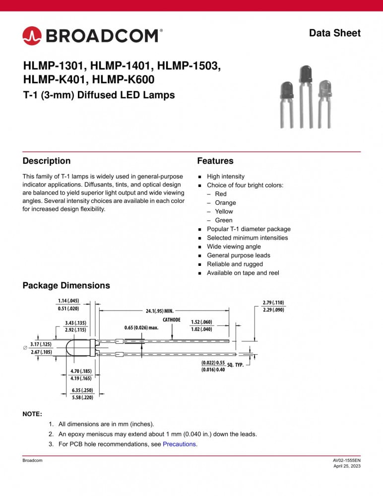 HLMP-1301 datasheet page 1