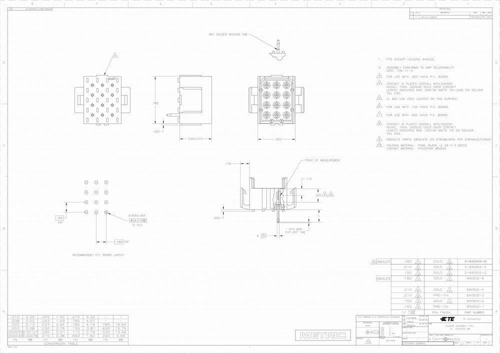 TE Connectivity 640502-1 technical drawing