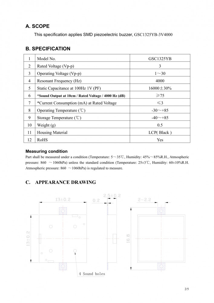 GSC1325YB-3V4000 specification page 2