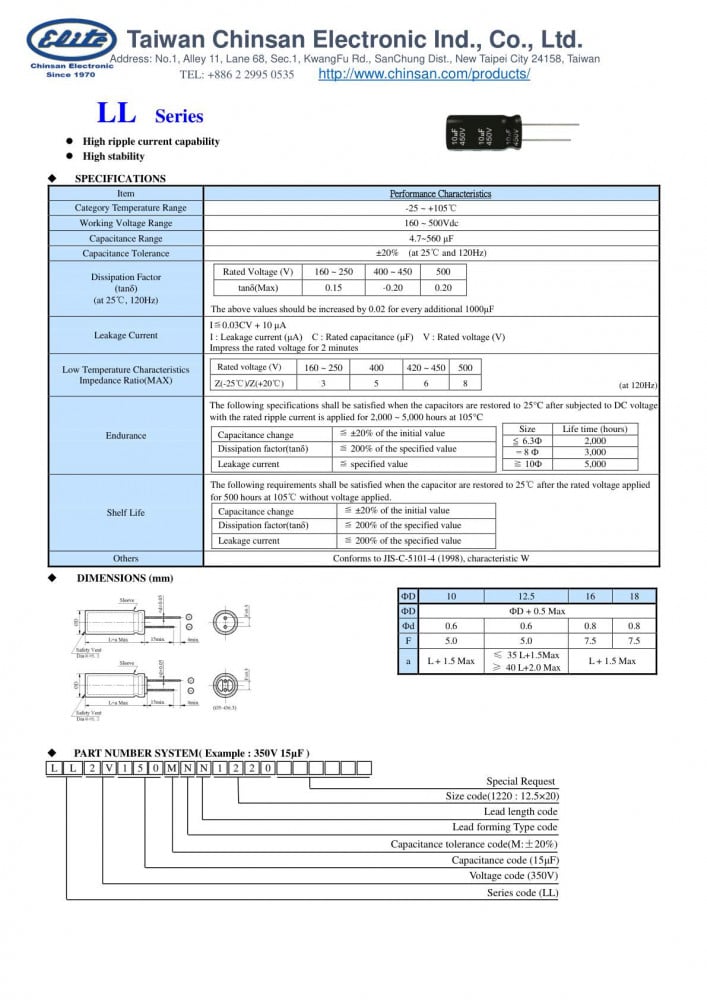Chinsan LL series datasheet page 1