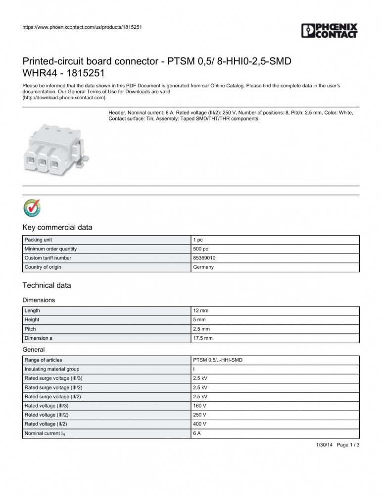 Phoenix Contact 1815251 technical document page 1