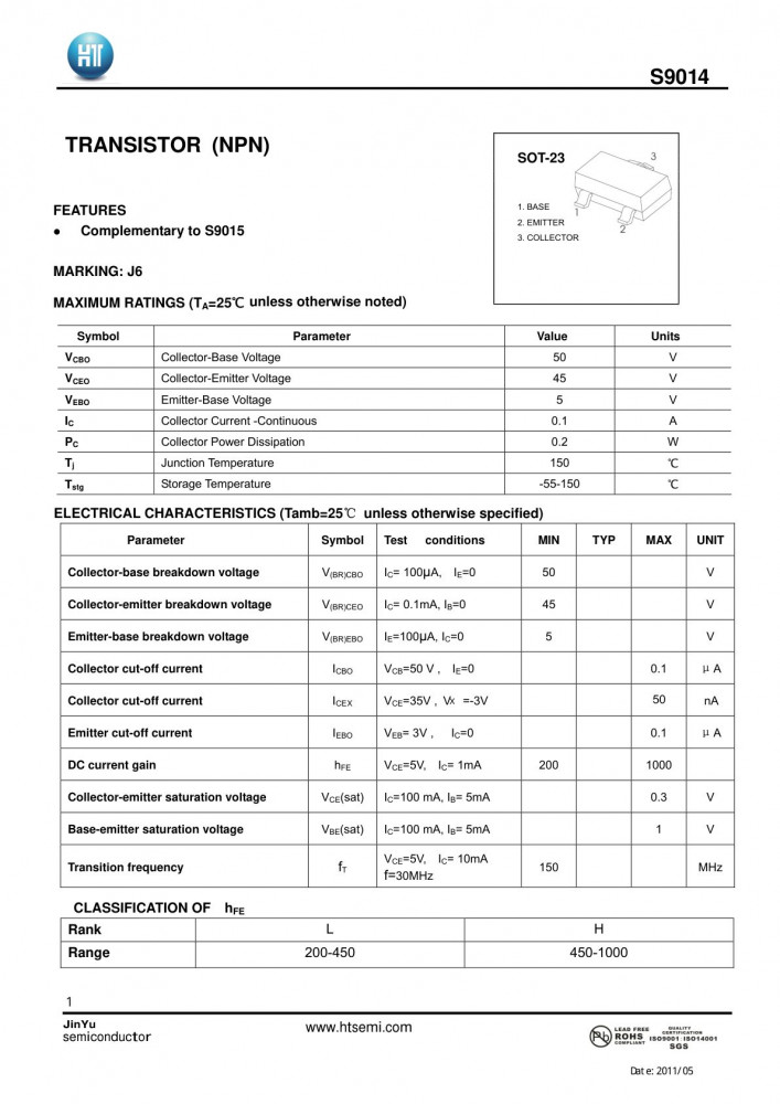 S9014 technical document page 1