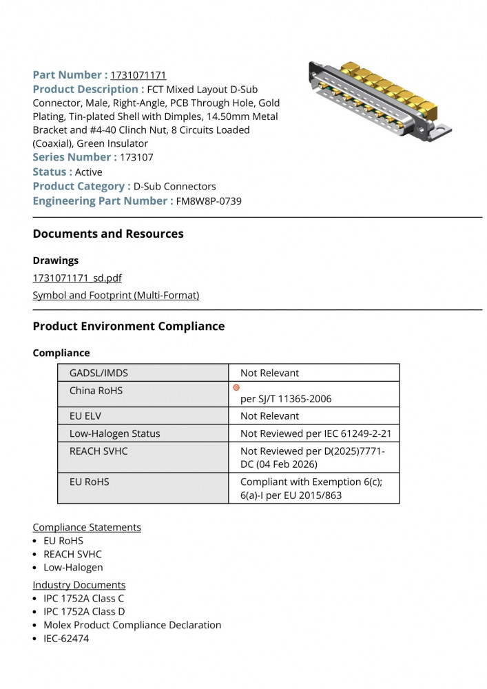 MOLEX 1731071171 drawing page 1