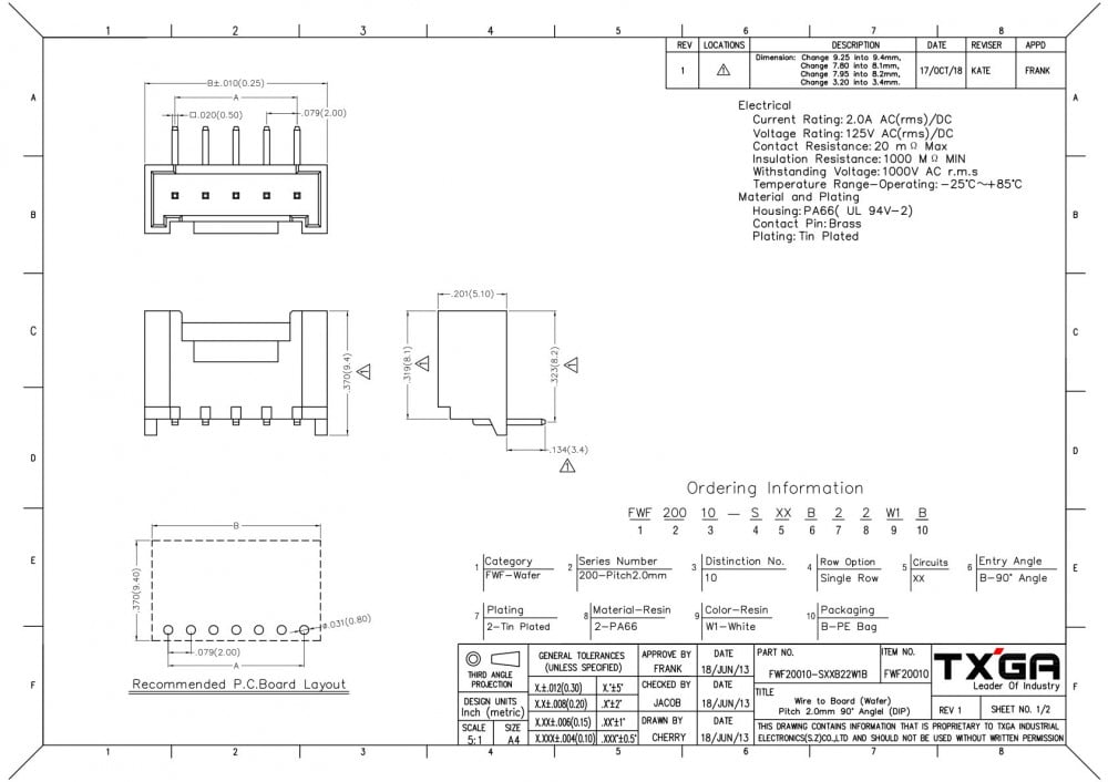 TXGA FWF20010 connector drawing page 1