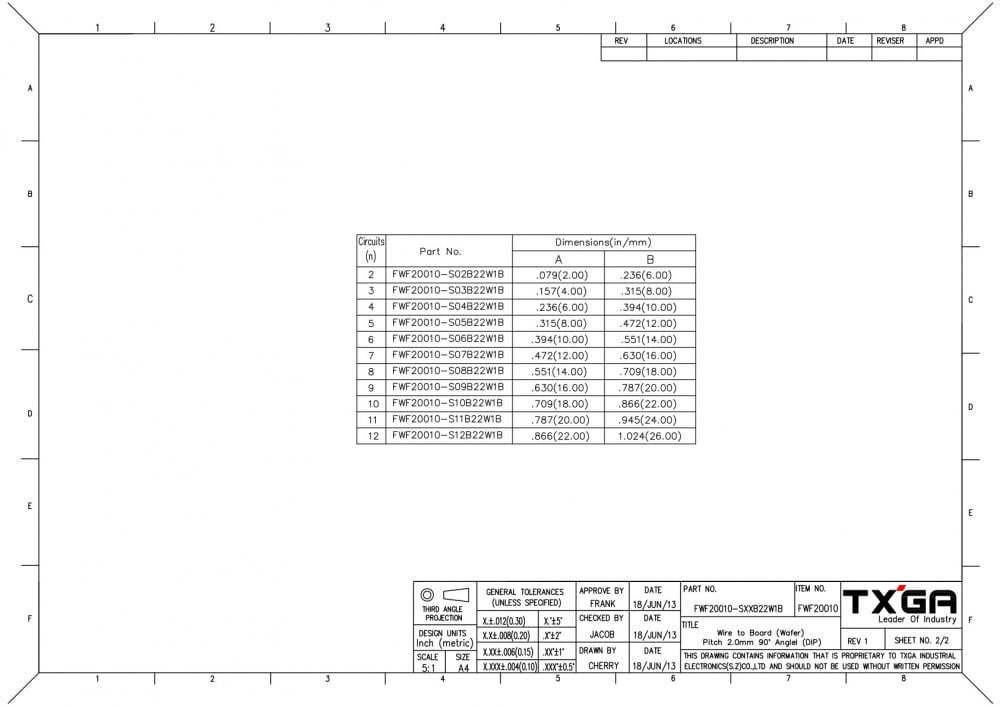 TXGA FWF20010 connector drawing page 2