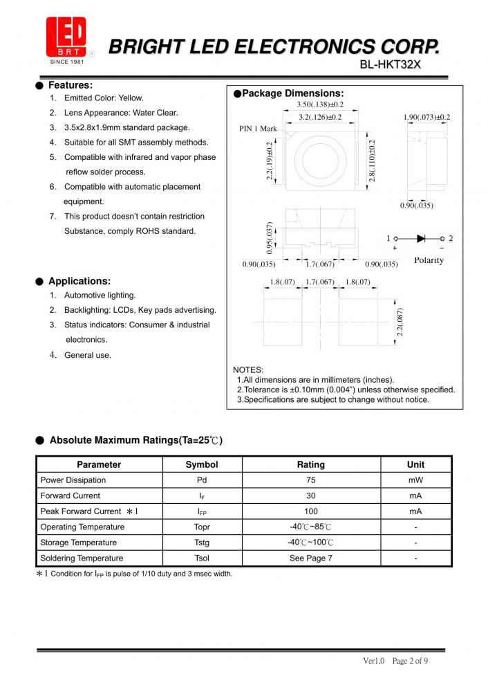 BL-HKT32X datasheet page 1