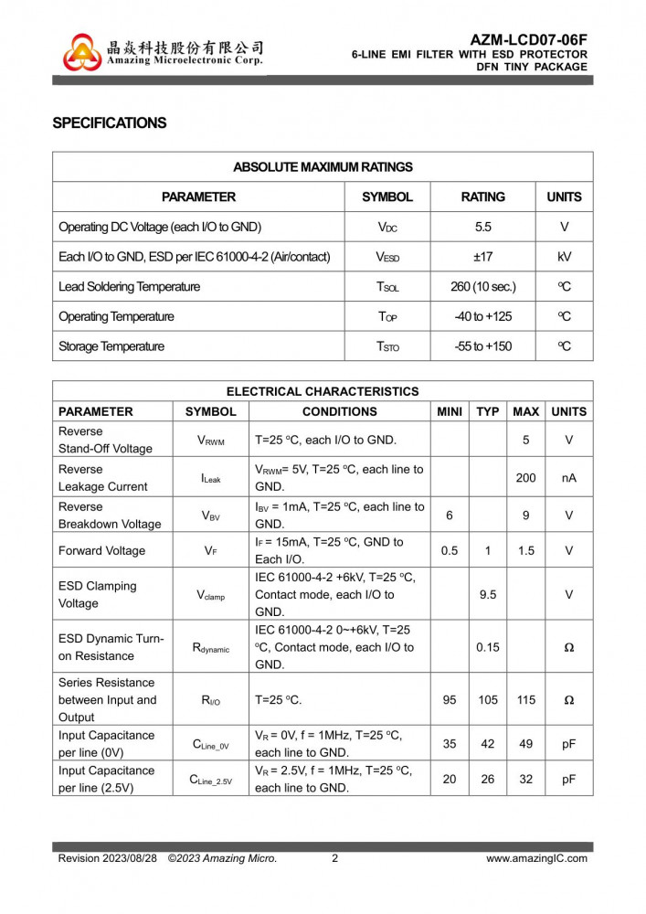 AZM-LCD07-06F datasheet page 2